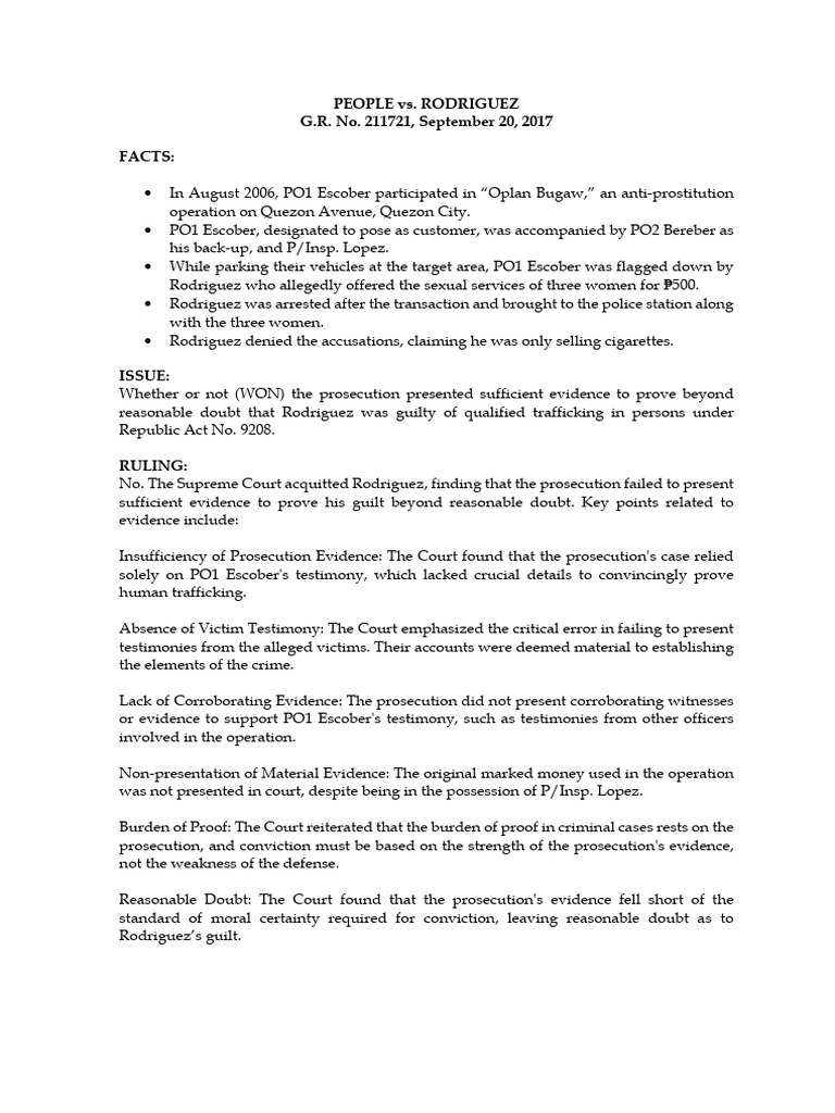 Sample Digest Case People vs. Rodriguez Evidence | PDF