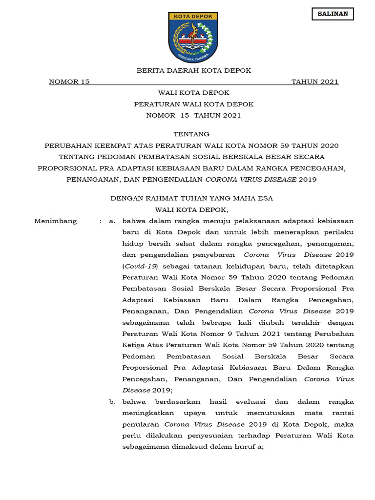 Perwal Kota Depok Nomor 15 Tahun 2021 | PDF
