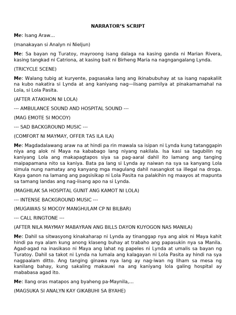 NARRATOR's SCRIPT | PDF