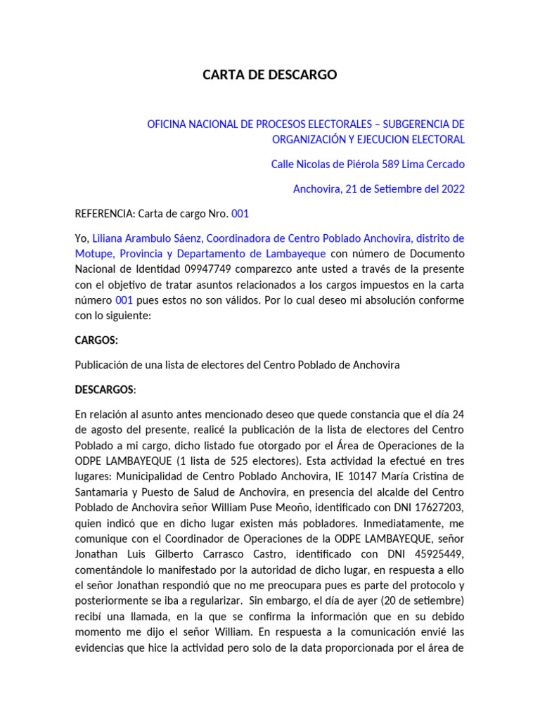 Carta de Descargo | PDF