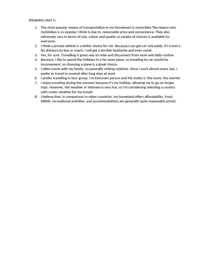 Speaking Unit 5 | PDF