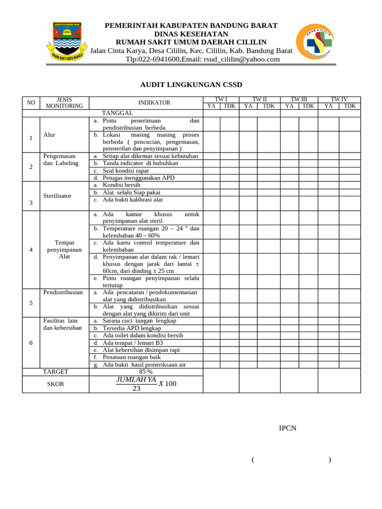 Form Audit Lingkungan CSSD | PDF