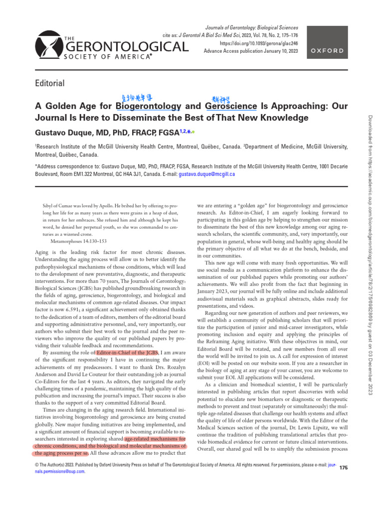 A Golden Age For Biogerontology and Geroscience Is Approaching - Our ...