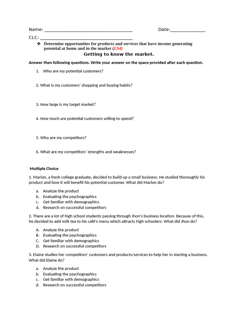 Getting To Know The Market | PDF