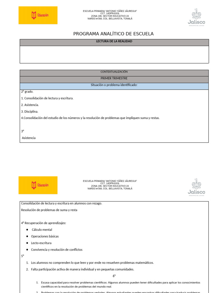 Programa Analitico de Escuela Ayj Trimestres 2 | PDF