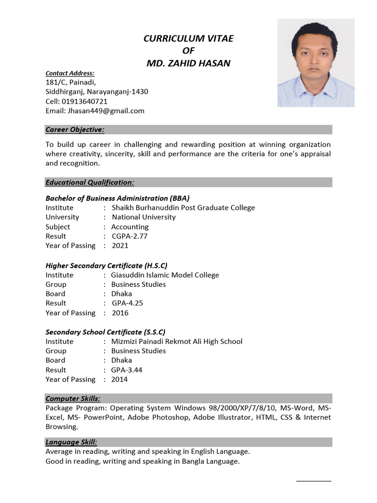 MD Zahid Hasan CV | PDF