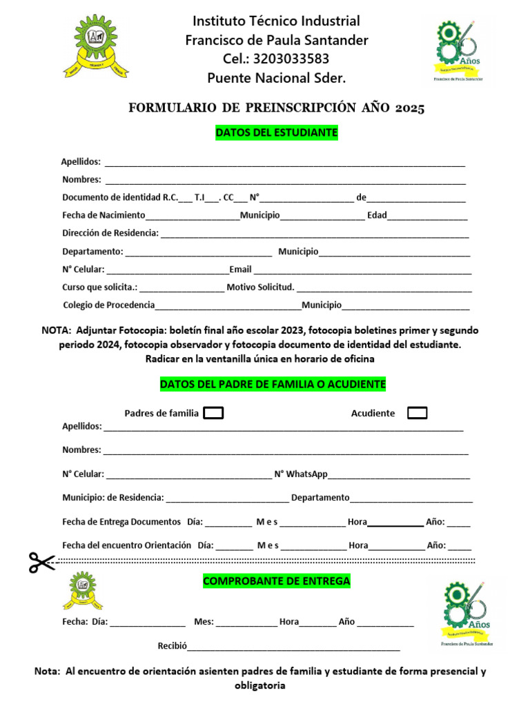 FORMULARIO DE PREINSCRIPCIÓN 2025 | PDF