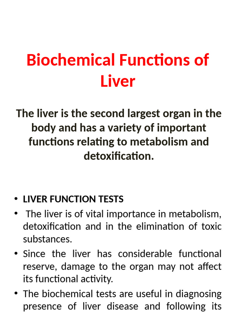 Biochemical Functions of Liver | PDF