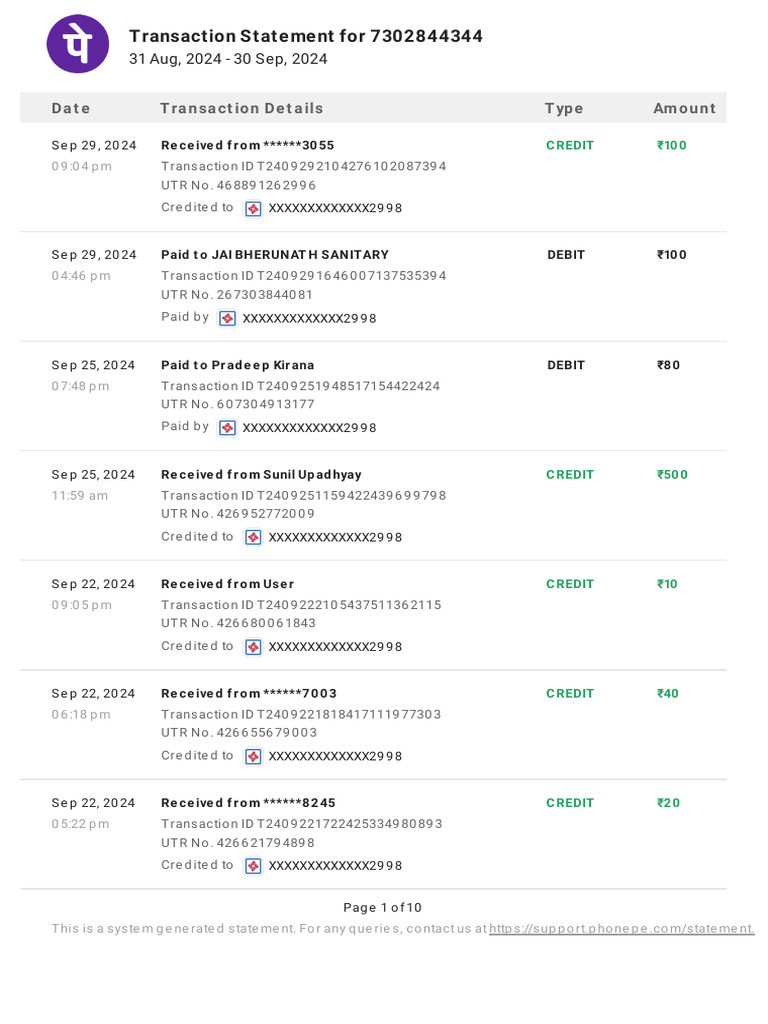 PhonePe Statement Aug2024 Sep2024 | PDF