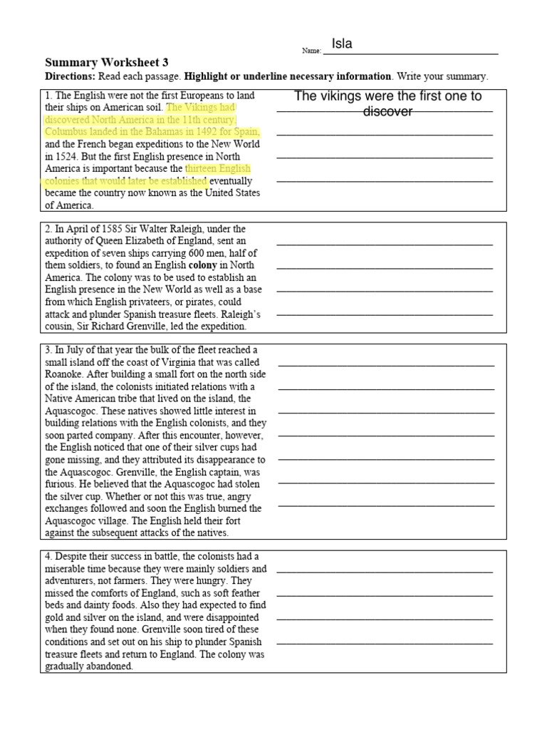 Summary Worksheet 4 | PDF