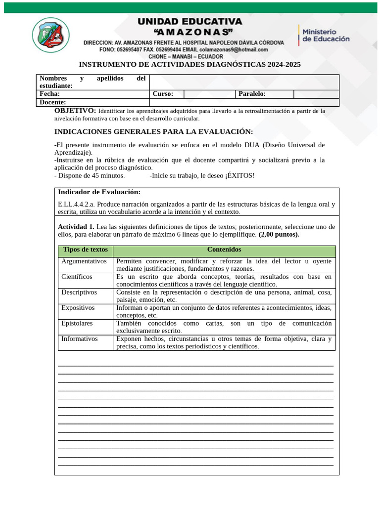 Intrumento Diagnóstico de Décimo Egb | PDF