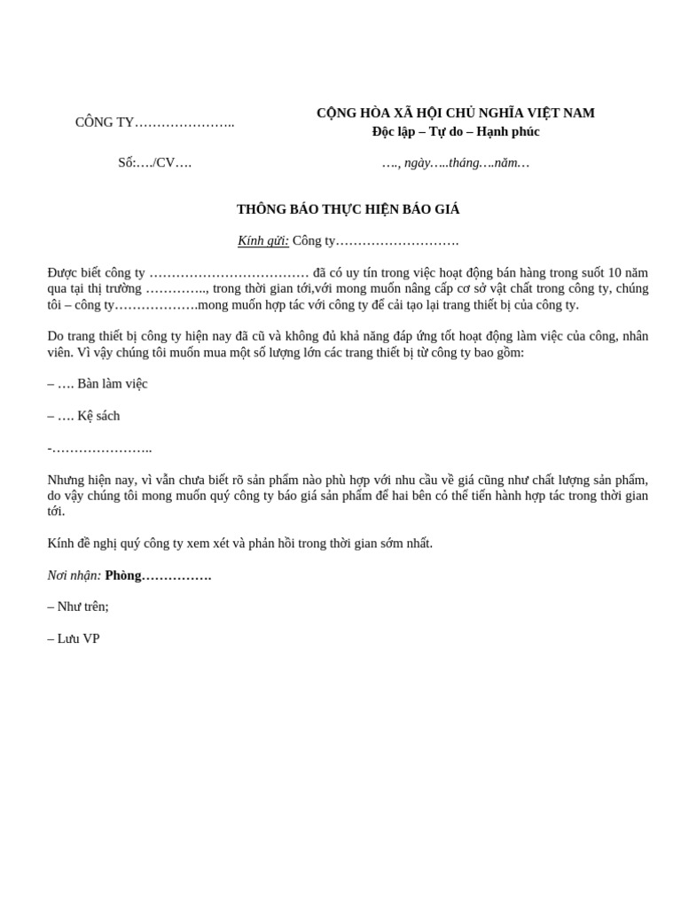 Mau Cong Van de Nghi Bao Gia San Pham | PDF