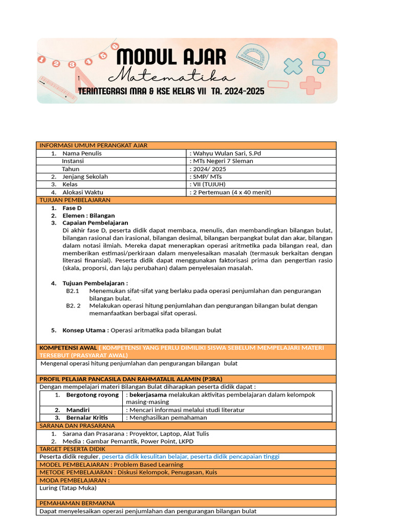 Modul Ajar Terintegrasi MRA & KSE | PDF