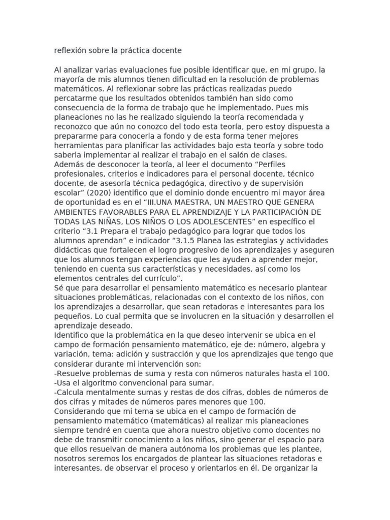 Reflexión Sobre La Práctica Docente | PDF