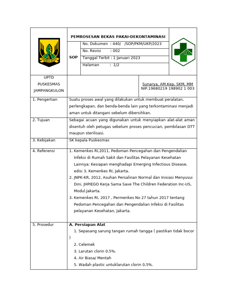 Sop Dekontaminasi | PDF