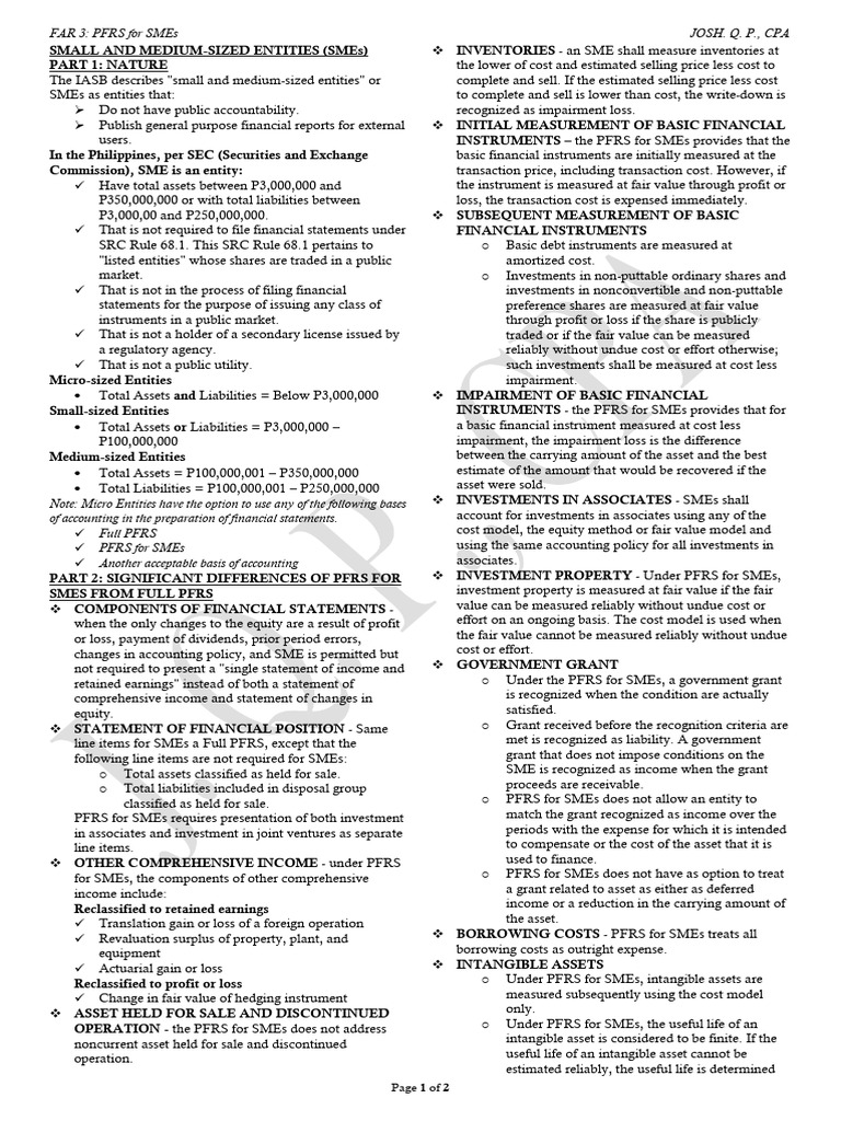 LECTURE - PFRS FOR SMEs | PDF