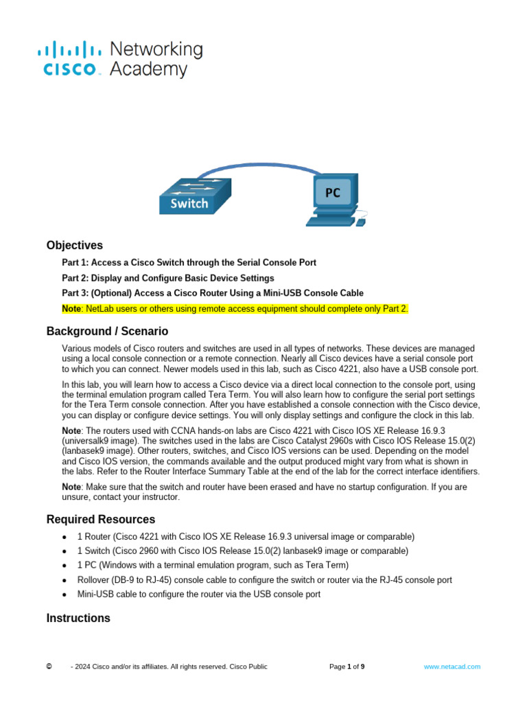 SHORT - 2.3.8 Lab - Navigate The IOS by Using Tera Term For Console Connectivity | PDF | Usb | Ios