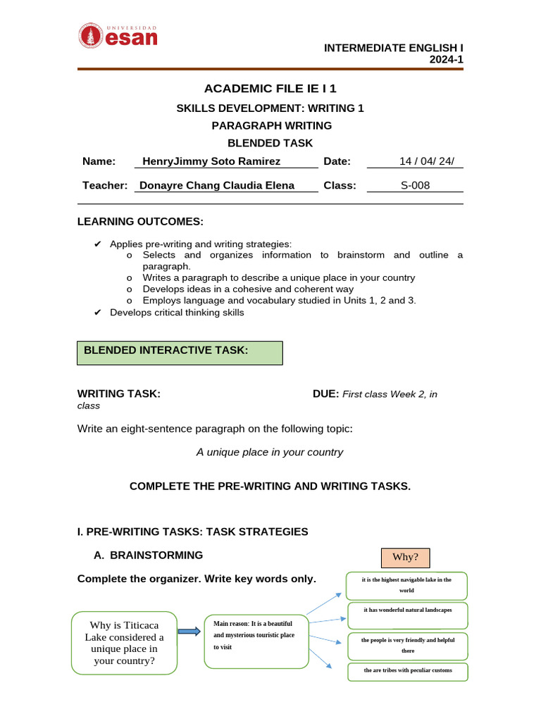 AF IE I 1 WRITING BLENDED TASK 2024-1 (Tarea Completa) | PDF