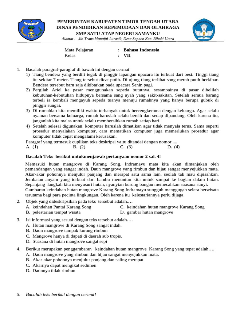 Soal PAS B.Indo Kelas 7 FIX | PDF