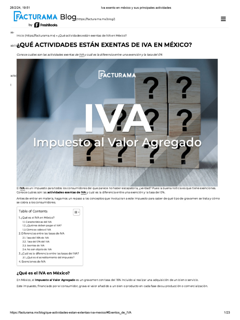 Iva Exento en México y Sus Principales Actividades | PDF