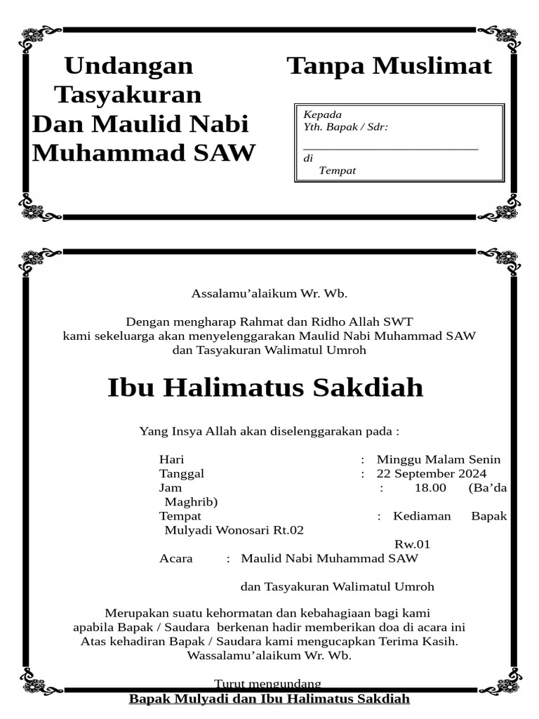 Undangan Musyawarah Maulid Nabi | PDF