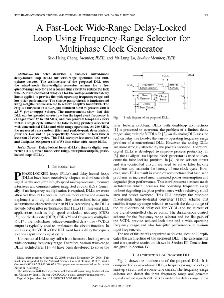 A Fast Lock Wide Range Delay Locked Loop Using Frequency Range Selector For Multiphase Clock