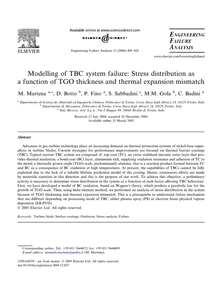 Modelling of TBC System Failure: Stress Distribution As A Function of ...