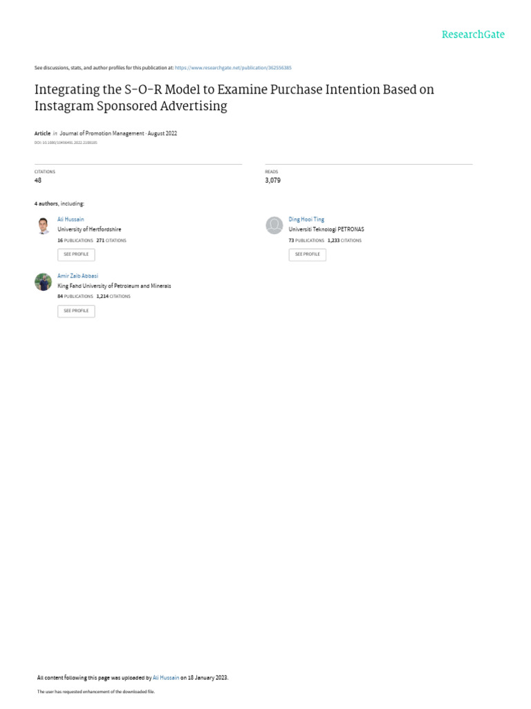 Integrating The S-O-R Model To Examine Purchase Intention Based On ...