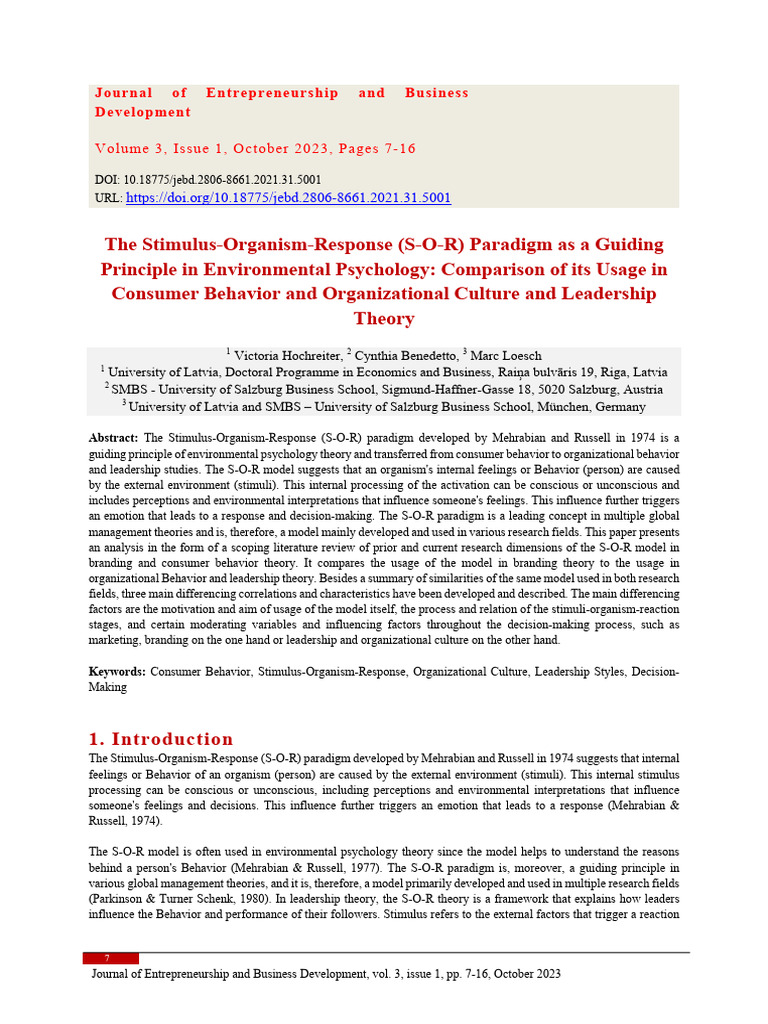 01 The Stimulus Organism Response S O R Paradigm As A Guiding Principle ...