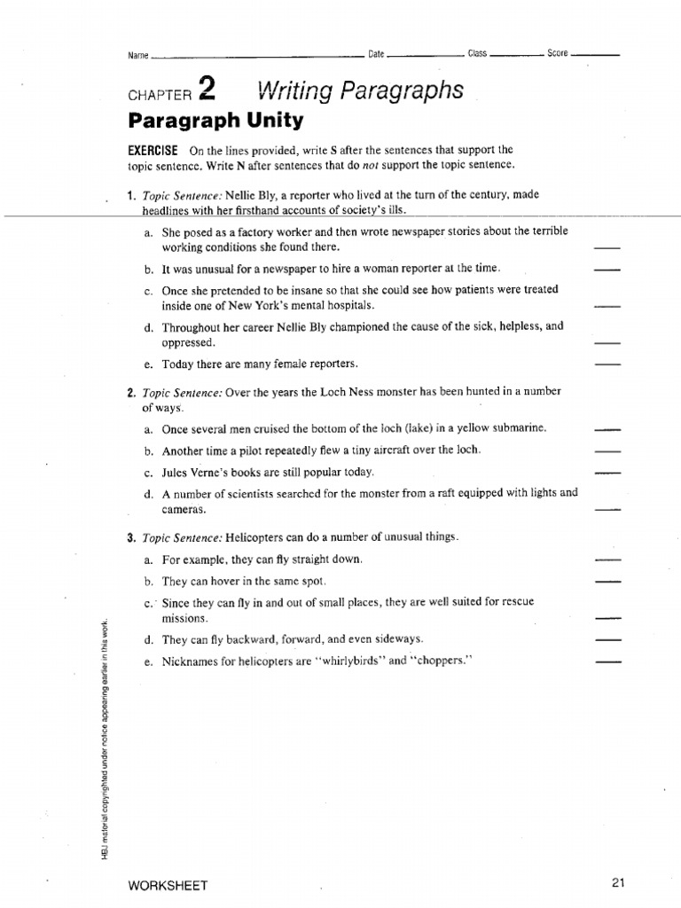 Paragraph Unity Coherence Practice Worksheet | PDF