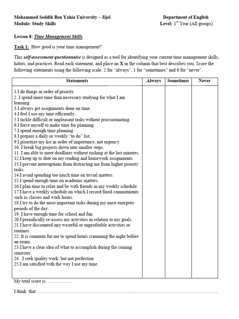 Lesson 8 Time Management Skills | PDF