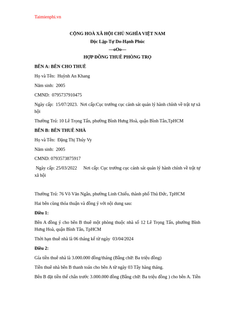 Hợp Đồng Thuê Nhà LKT | PDF