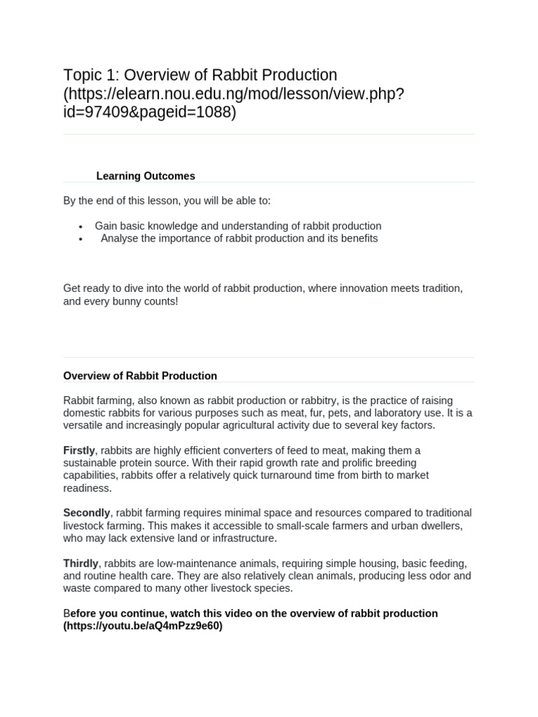 Rabbit Production | PDF | Agriculture | Rabbit