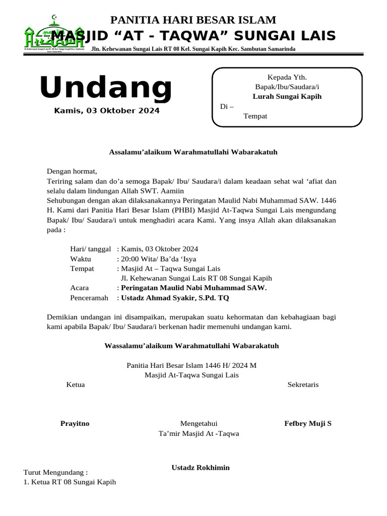 Undangan PHBI | PDF