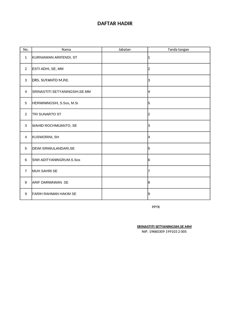 Daftar Hadir Ekspose Monev | PDF