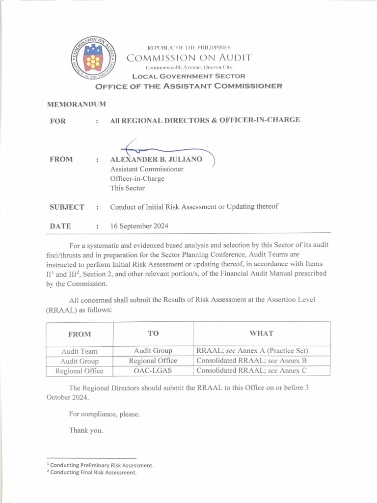 LGAS Memo dated 16 September 2024 re_ Conduct of Risk Assessment | PDF