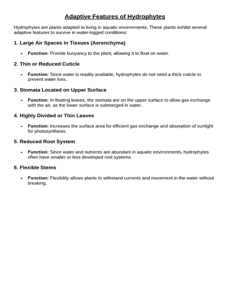 Adaptive Features of Hydrophytes | PDF | Natural Selection | Science ...