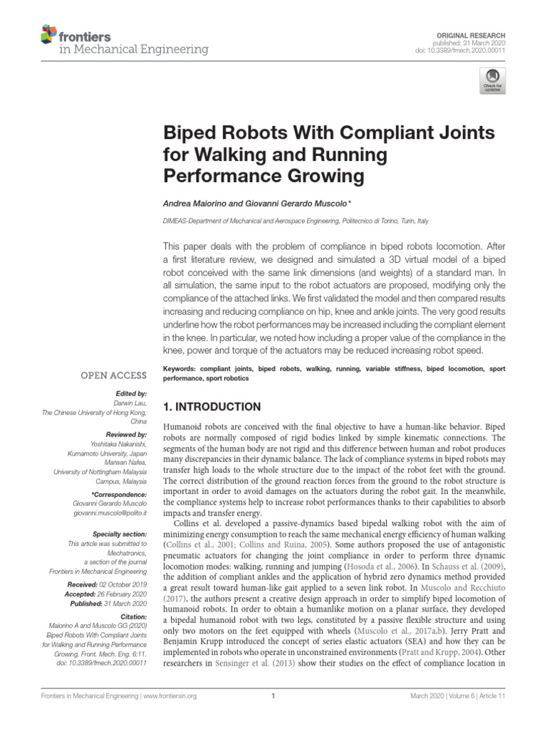 Biped Robots With Compliant Joints for Walking and Running Performance ...