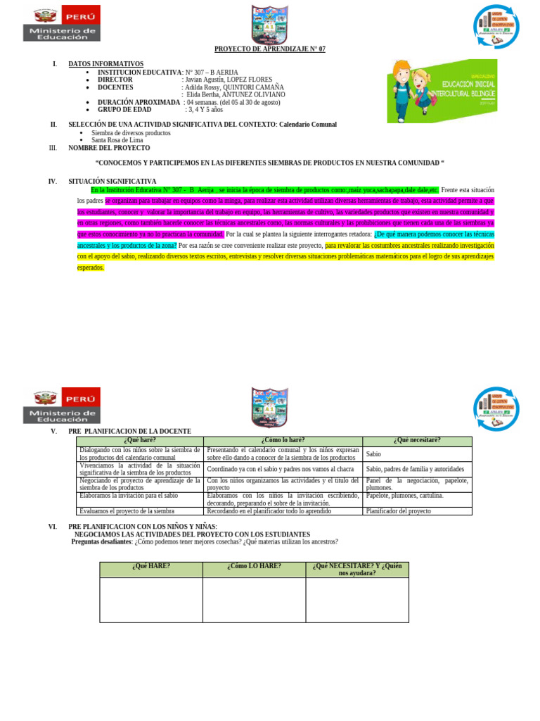 PROYECTO DE APRENDIZAJE N° 07 agosto 2024 5 AÑOS | PDF