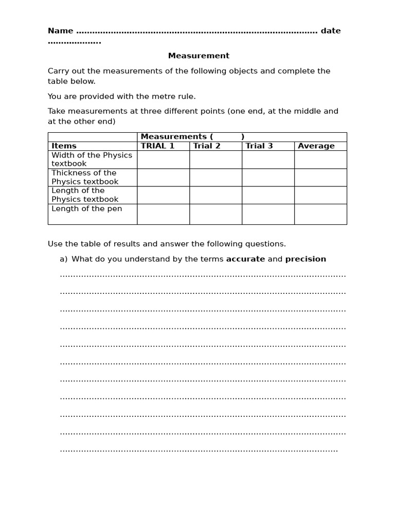 Errors Ane Uncertainty Worksheet 1 | PDF