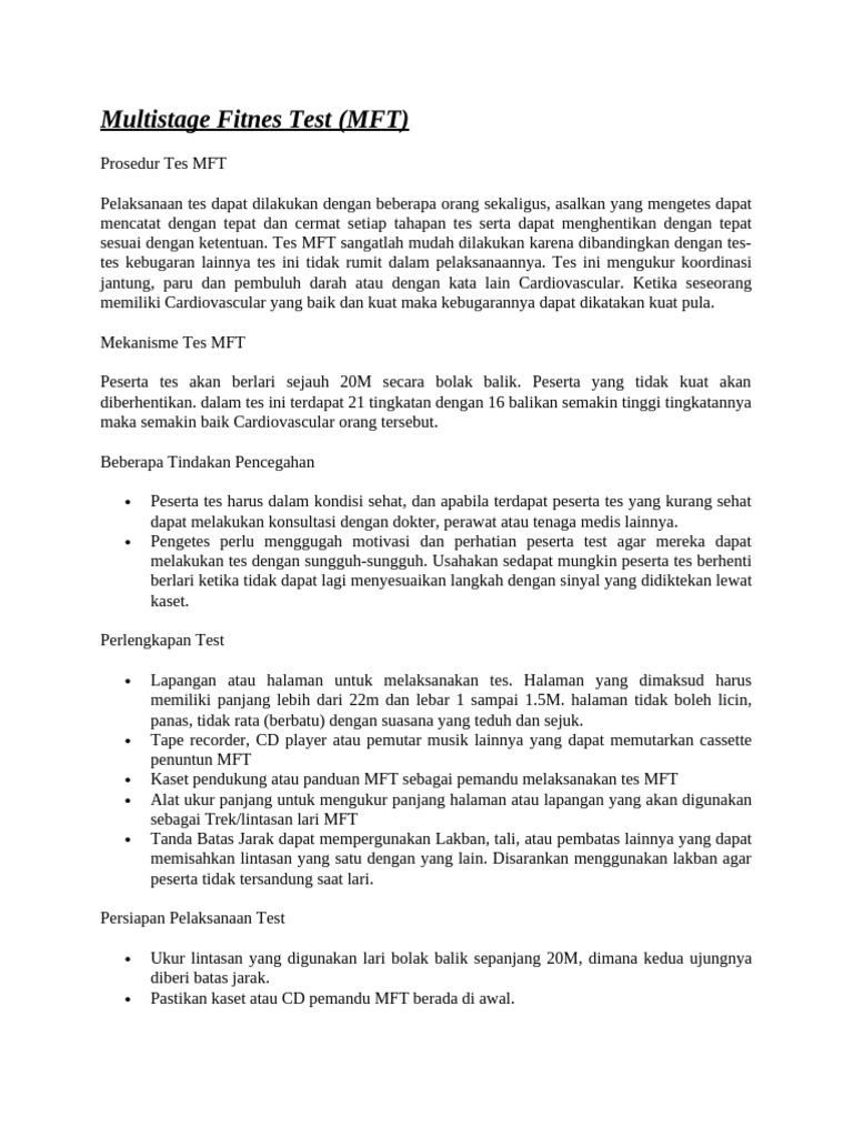 Multistage Fitnes Test | PDF