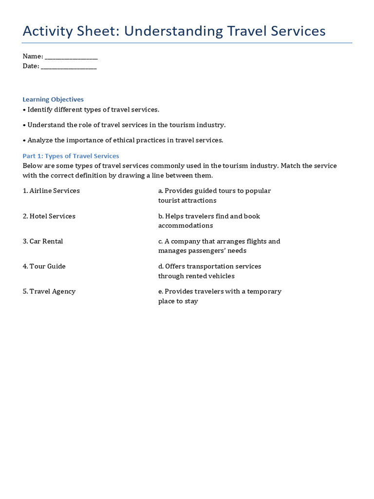 Travel_Services_Activity_Sheet | PDF