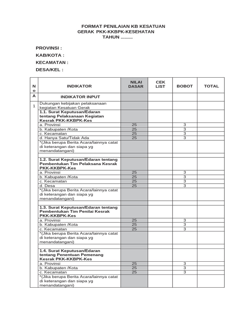 Format Penilaian KB Kesatuan Gerak PKK | PDF