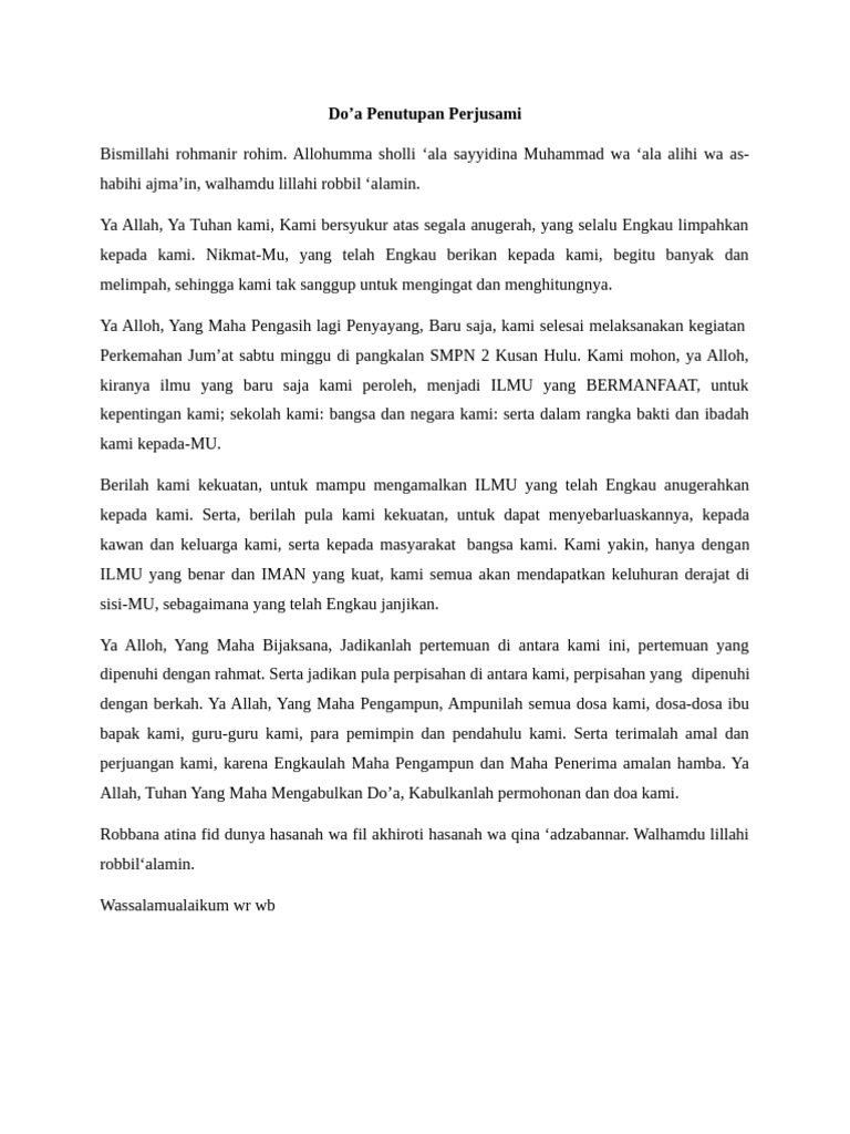Doa Penutup Perjusami | PDF | Agama & Spiritualitas | Gaya Hidup