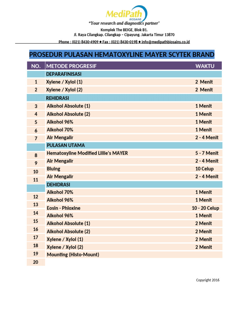 Prosedure Pulasan Hematoxyline MAYER ScyTek-dikonversi BARU | PDF