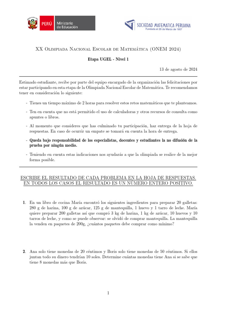 16 08 2024 Solucionario Examenes Onem | PDF | Mediana (Estatística) | Aritmética