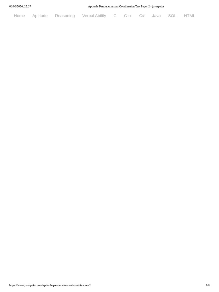 Aptitude Permutation and Combination Test Paper 2 - Javatpoint | PDF