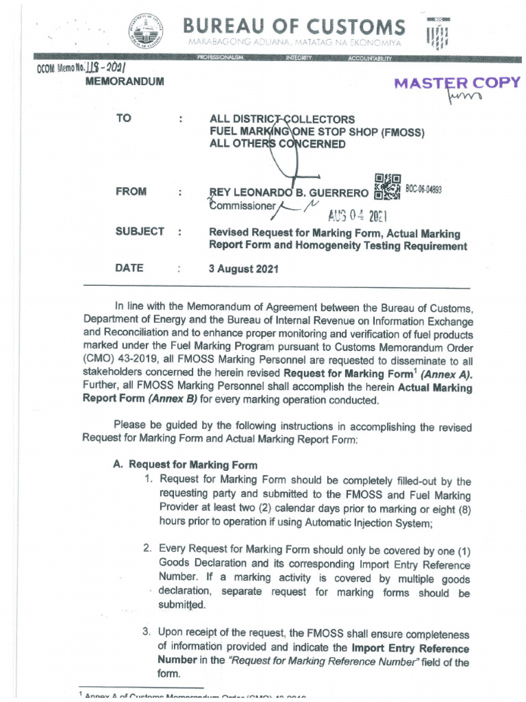 Ocom-Memo-118-2021-Revised Request For Marking Form | PDF