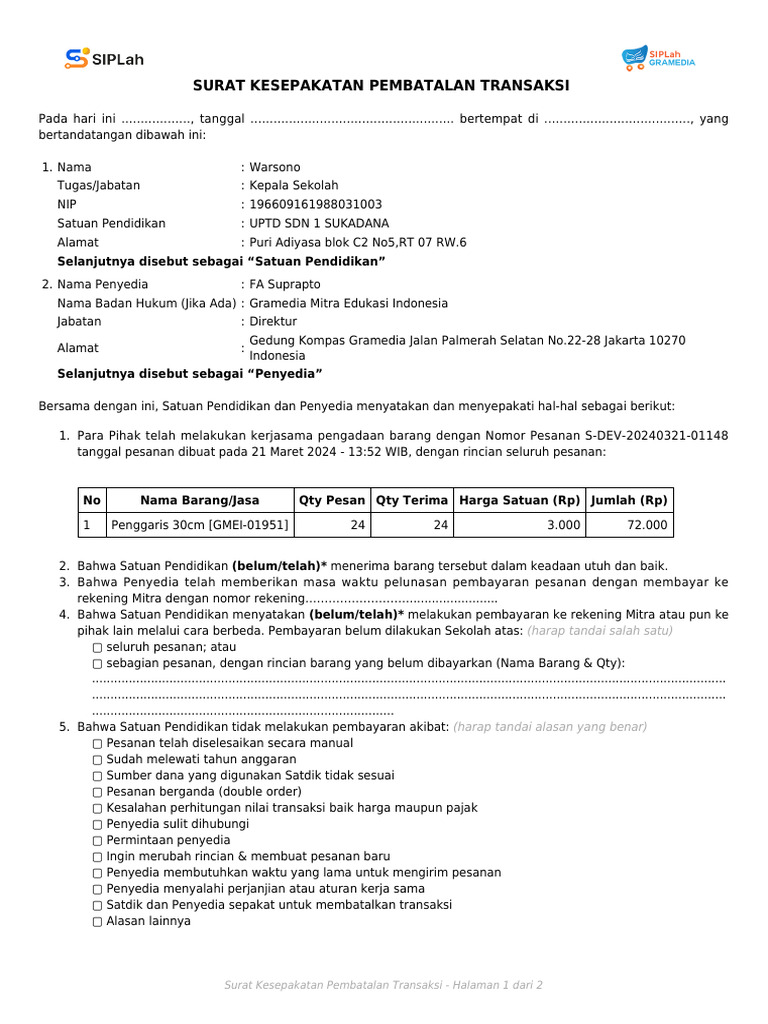Surat Pembatalan Transaksi S DEV 20240321 01148 | PDF
