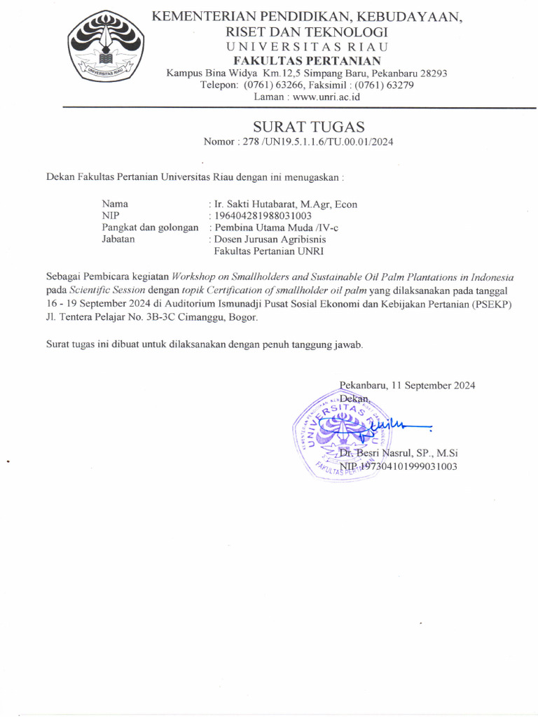 Surat Tugas Workshop Bogor | PDF